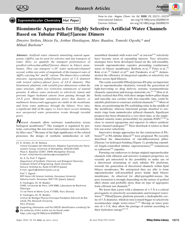 Biomimetic Approach For Highly Selective Artificial Water Channels ...