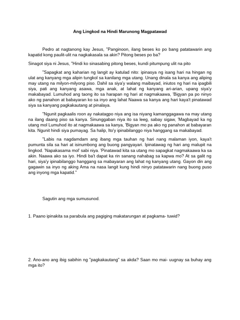Ang Lingkod Na Hindi Marunong Magpatawad | PDF
