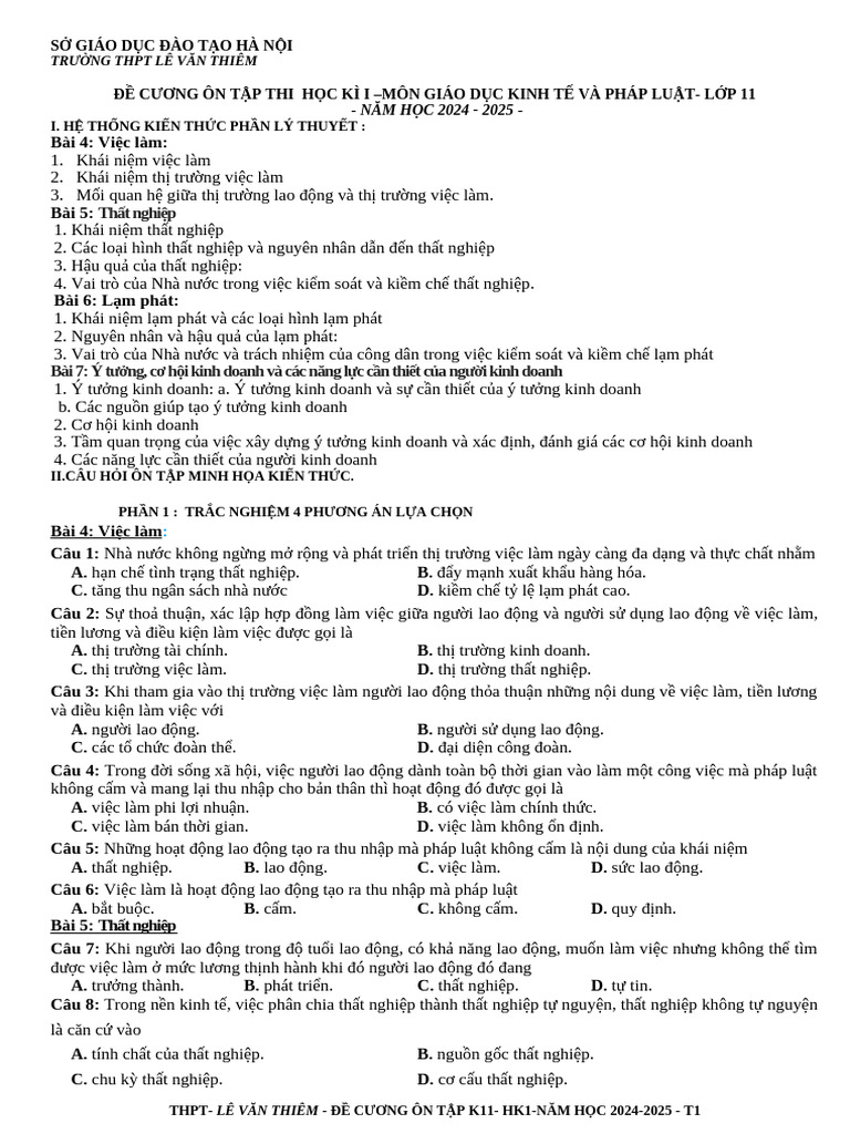 ĐỀ CUONON TẬP MÔN GDKT-PL KỲ 1-2024-2025 | PDF