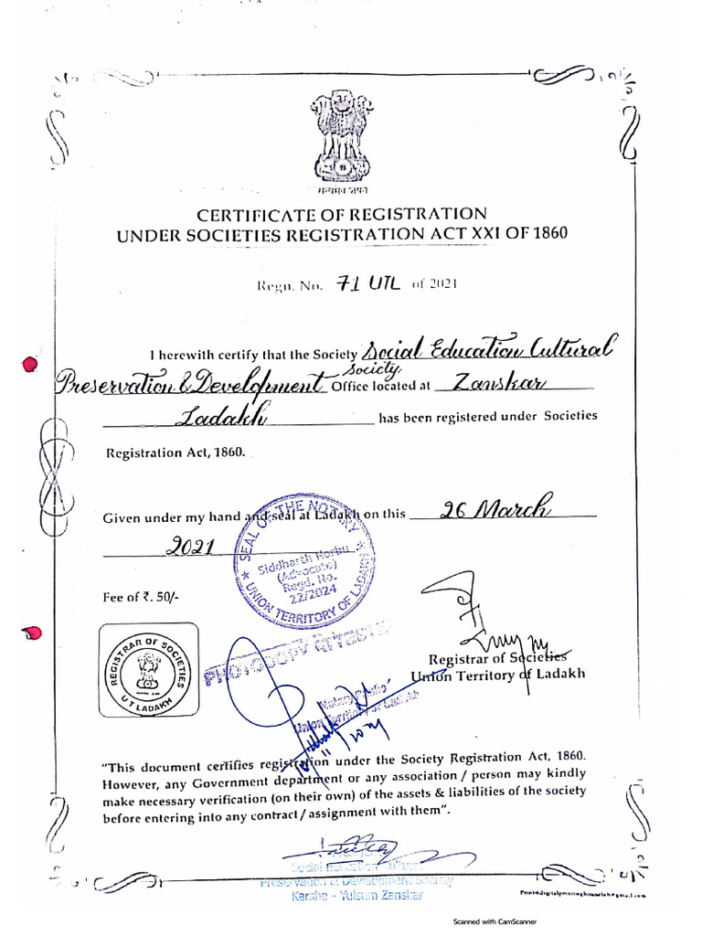 Society Registration Certificate | PDF