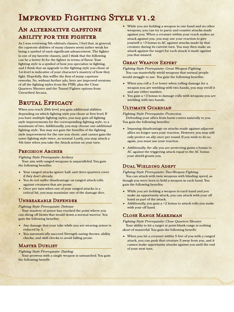 D&D 5E - Homebrew - Fighter Improved Fighting Style | PDF