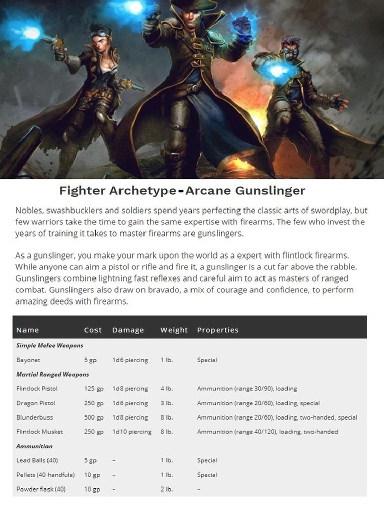 D&D 5E - Homebrew - Fighter Martial Archetype Arcane Gunslinger | PDF ...