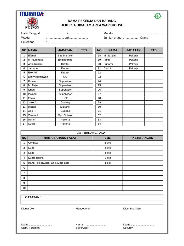 FORM MASUK AREA WAREHOUSE (Blibli Project) | PDF