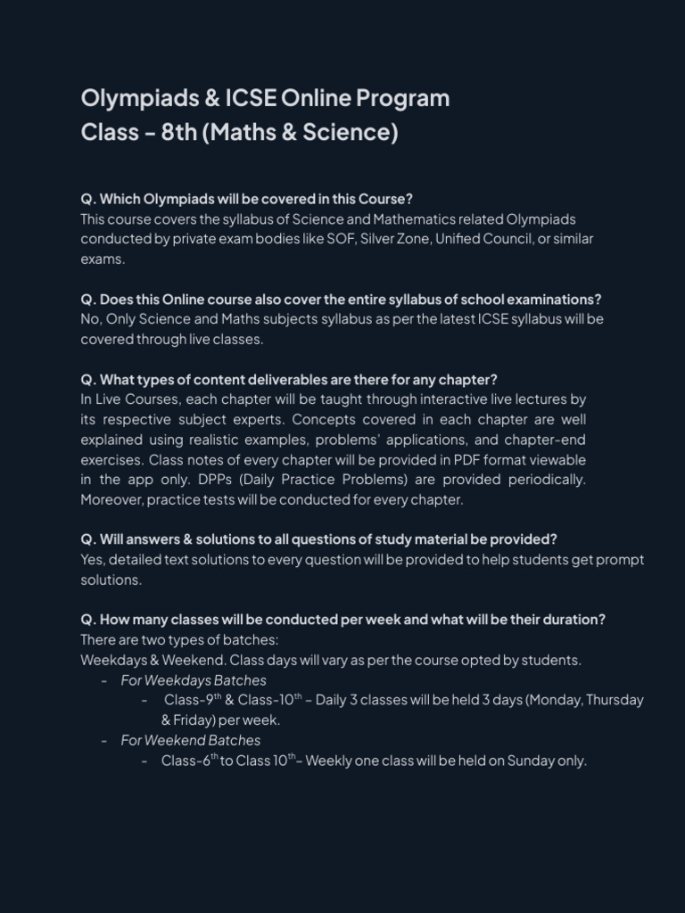 Olympiads & ICSE Online Program Class - 8th (Maths & Science) | PDF ...