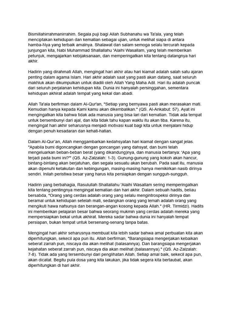 Pentingnya Mengingat Hari Akhir dalam Islam | PDF