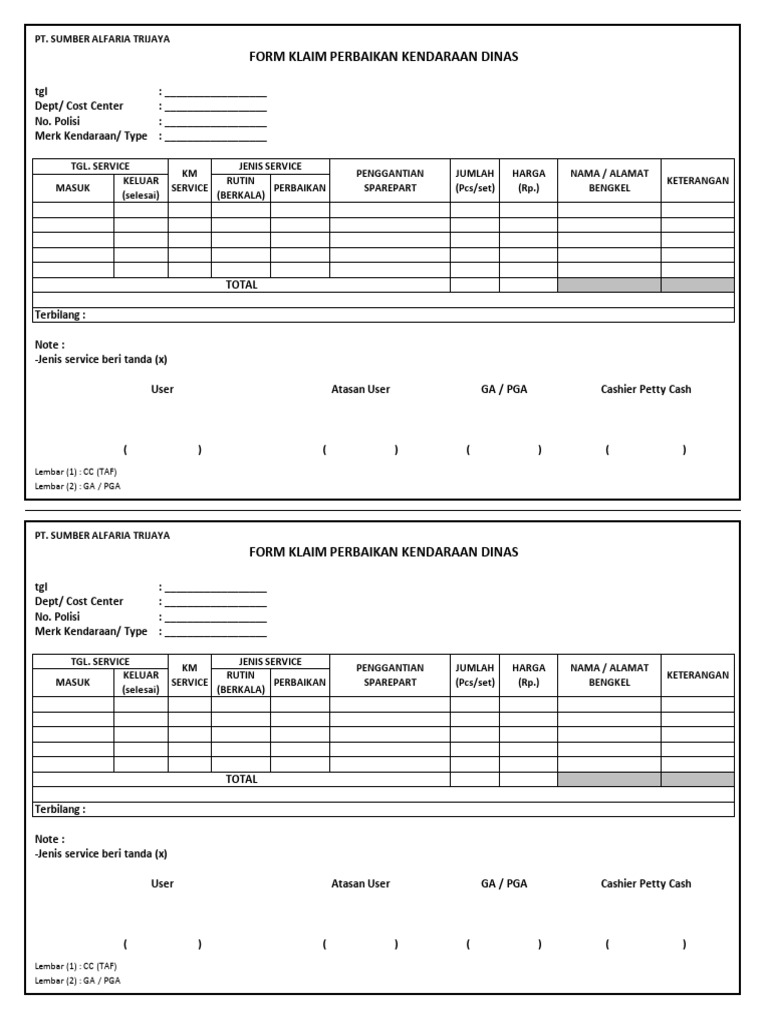Form Service Rutin | PDF