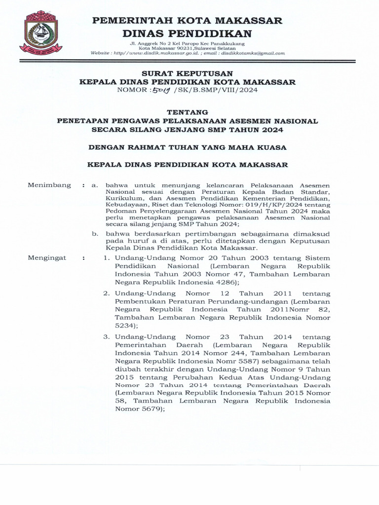 SK Pengawas Silang An SMP 2024 | PDF