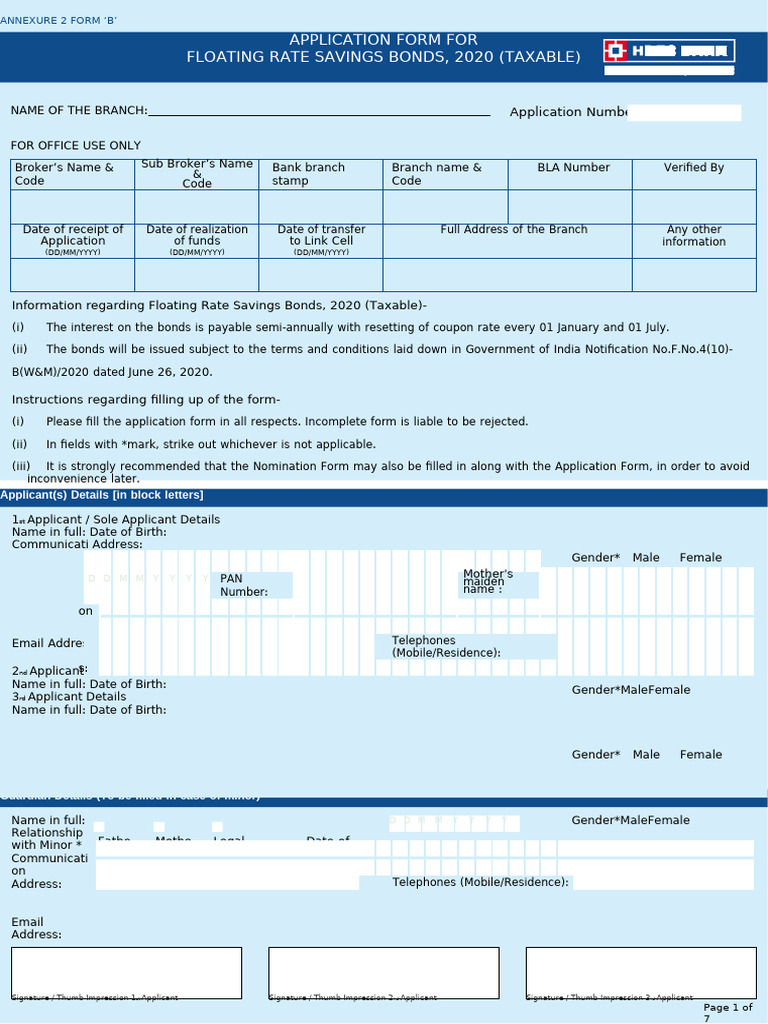 RBI Floating Rate Bonds Application Form | PDF | Cheque | Bonds (Finance)