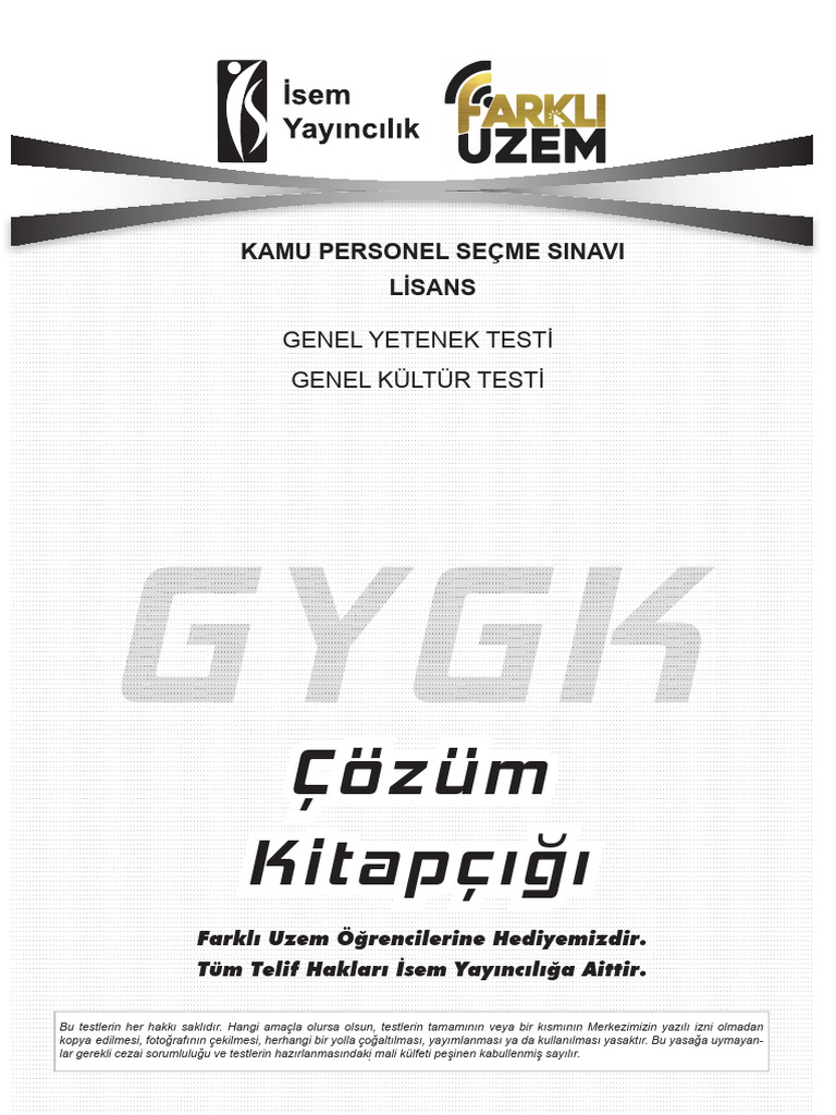 Farklı Uzem Genel Yetenek Genel Kültür Çözüm Kitapçığı | PDF