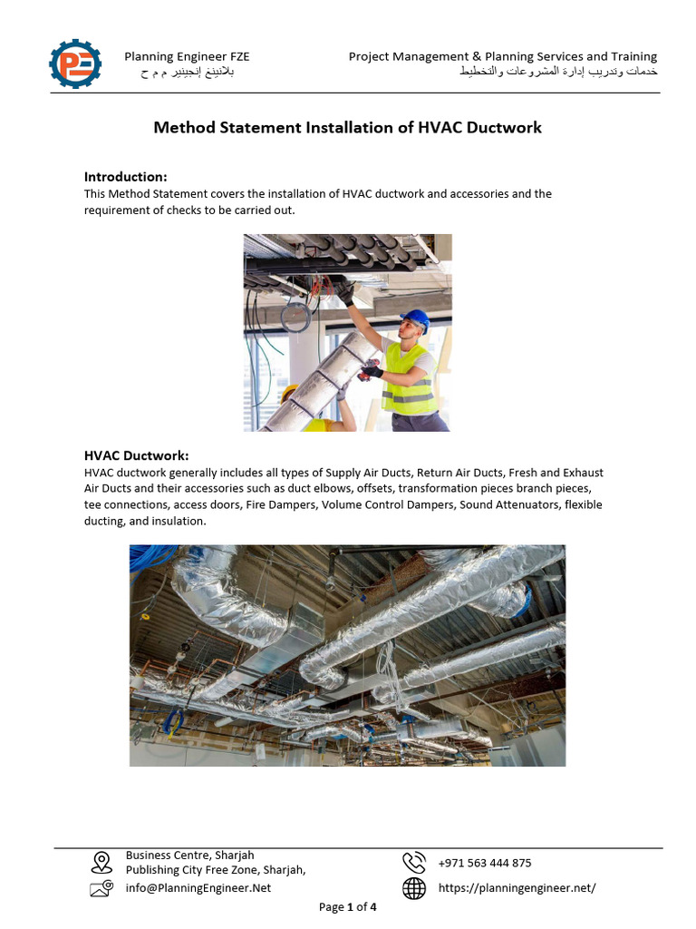Method Statement Installation of HVAC Ductwork | PDF | Duct (Flow) | Building Engineering