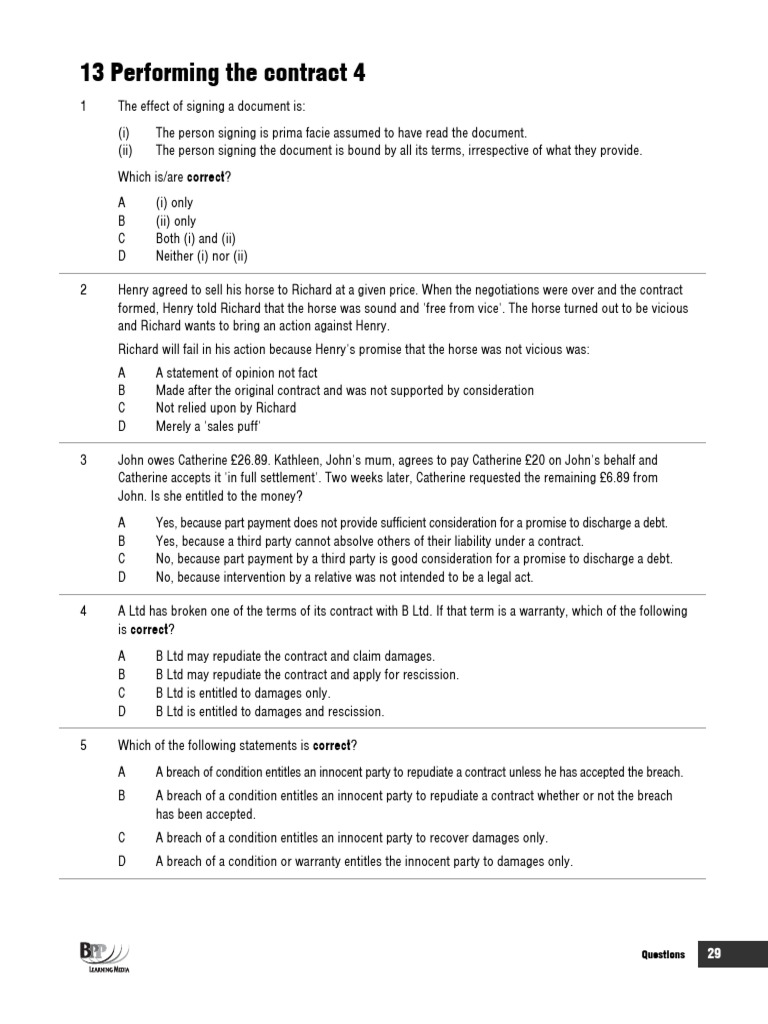 Class Exercise | PDF | Breach Of Contract | Damages