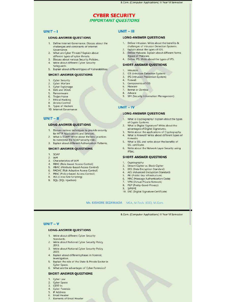 TU - Cyber Security Questions PDF | PDF