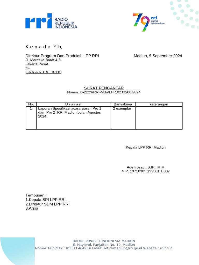 Eksternal KOP Surat HUT Ke-79 RRI | PDF