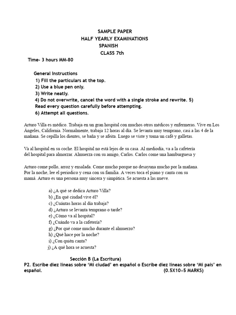 spanish sample paper | PDF | Almuerzo | Cocina