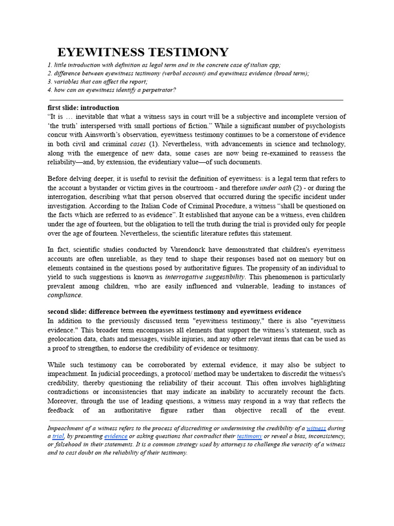 Eyewitness Testimony (Definitivo) | PDF | Witness | Cognition