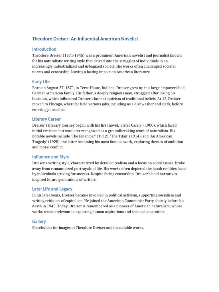 Theodore Dreiser Project | PDF