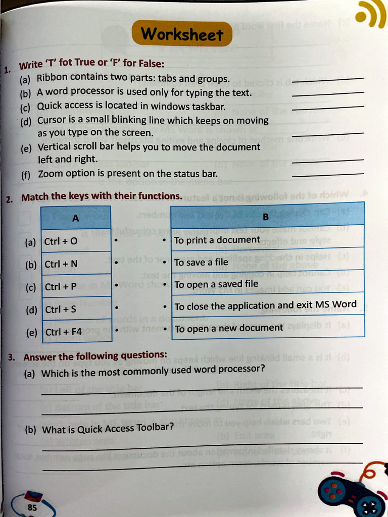 class 3 worksheet (ms word) | PDF