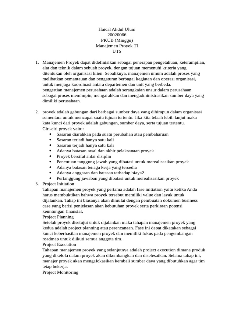 UTS Manajemen Proyek | PDF