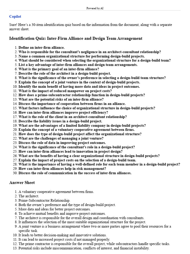 Copilot Quiz | PDF | Organizational Structure | Business