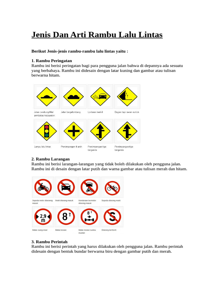 Arti dan Jenis Rambu Lalu Lintas | PDF
