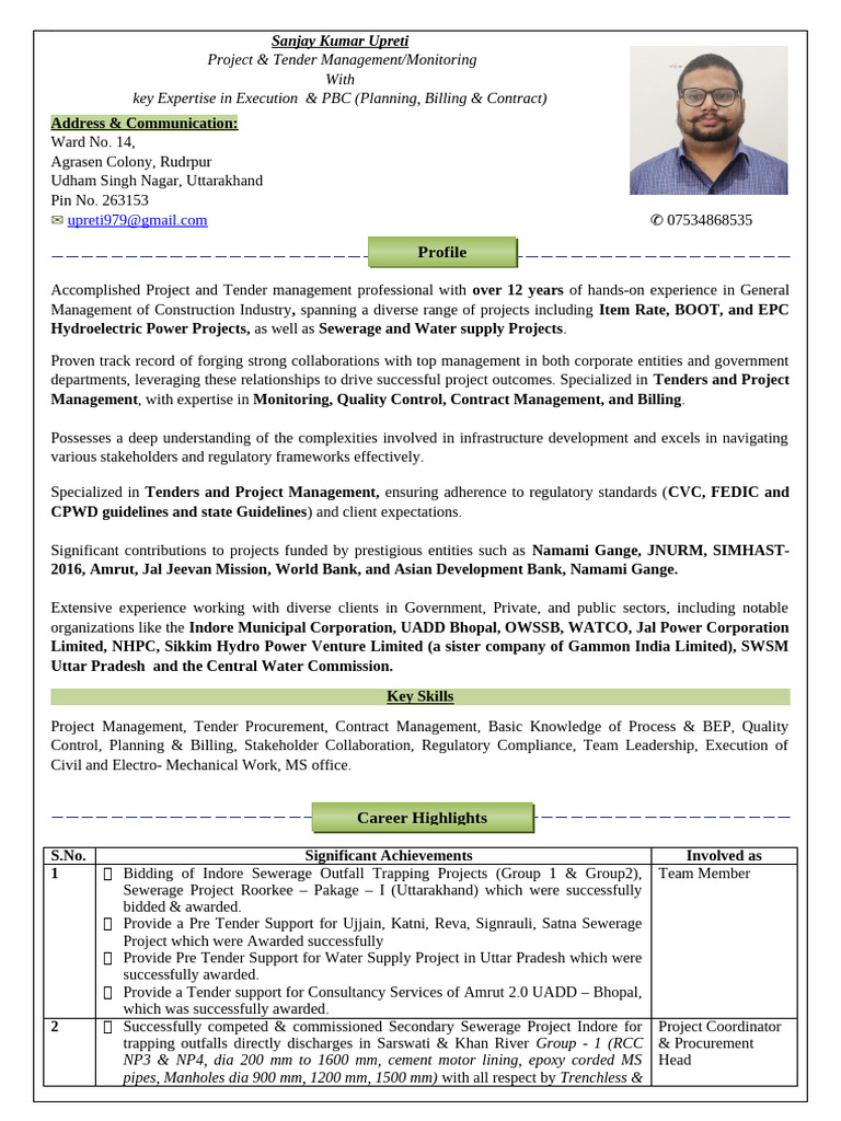 Sanjay_ Resume_04112024 | PDF | Sanitary Sewer | Procurement