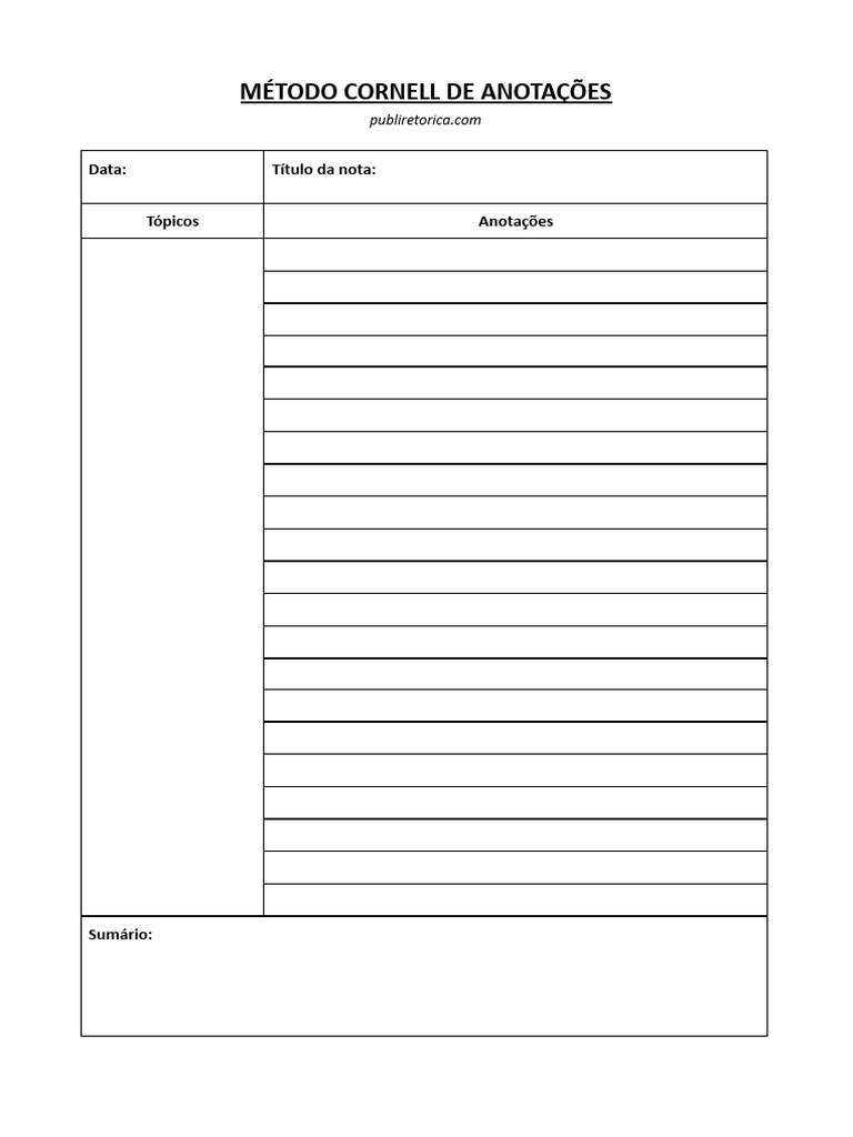 Folha Metodo Cornell para Imprimir | PDF | Tecnologia e Engenharia