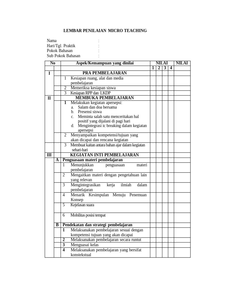 Penilaian Micro Teaching Terstruktur | PDF