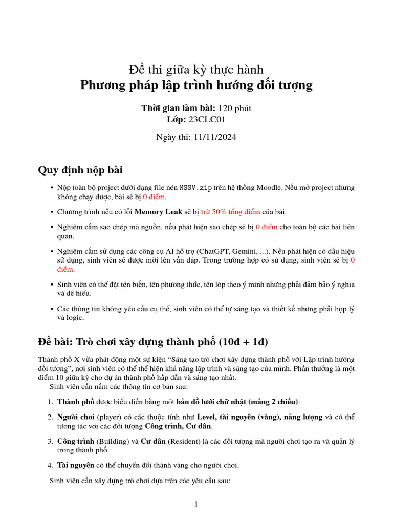 Hk1 2425 Oop 23clc01 Midterm | PDF