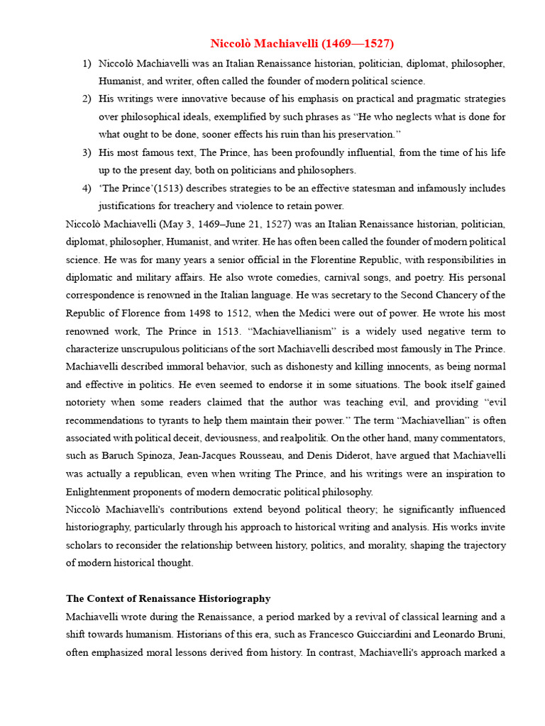 Machiavelli | PDF | Niccolò Machiavelli | The Prince