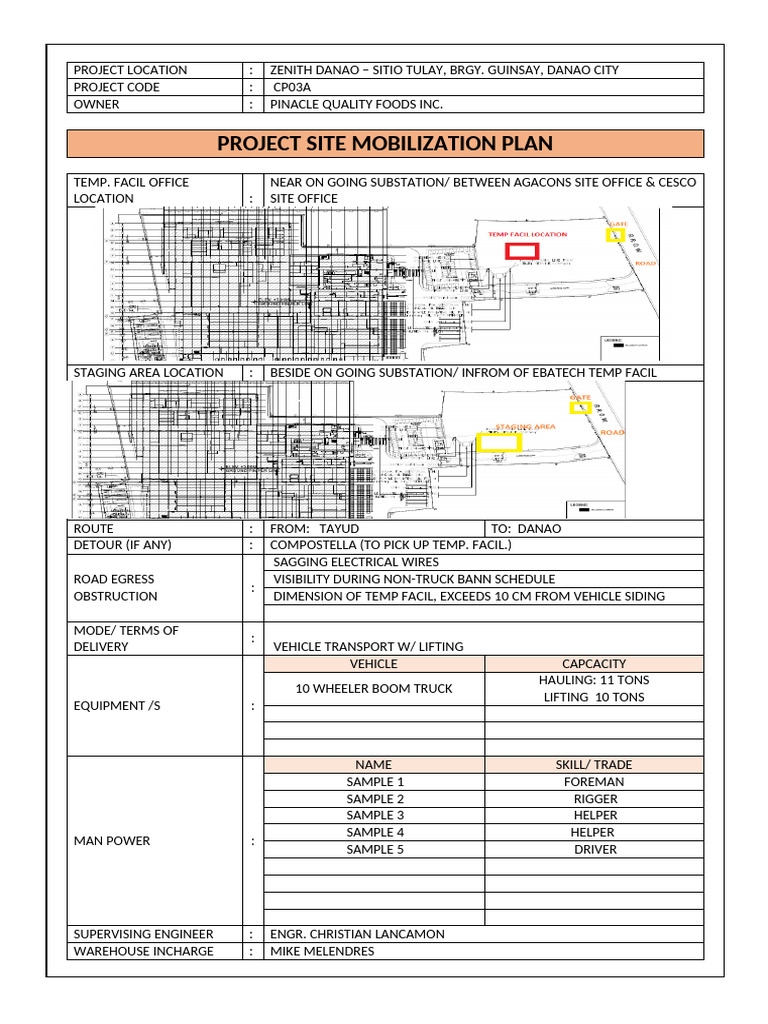 Mobilization Plan Sample 1 | PDF | Vehicles | Transport