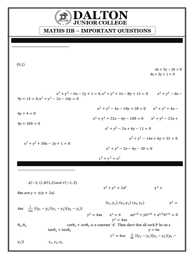 IPE 2nd YEAR MATHS-IIB QUESTIONS Full Final | PDF