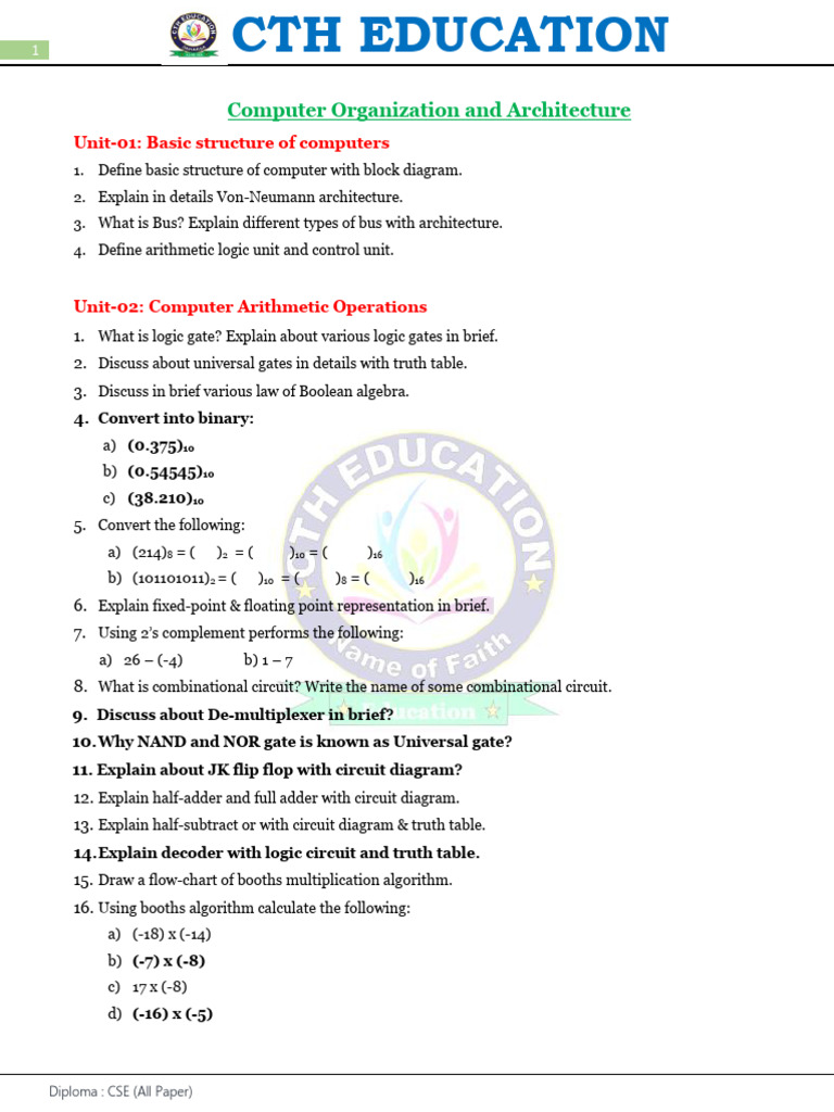 Coa Model Questions | PDF | Logic Gate | Computer Engineering