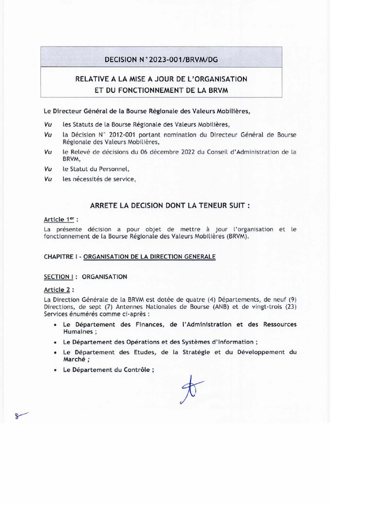 Decision 2023 001 BRVM DG | PDF