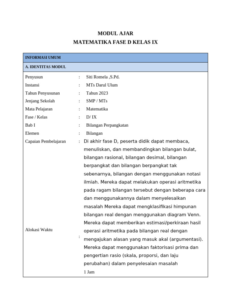Modul Ajar MGMP Matematika | PDF