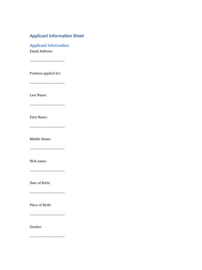 Applicant Information Form | PDF | Career & Growth