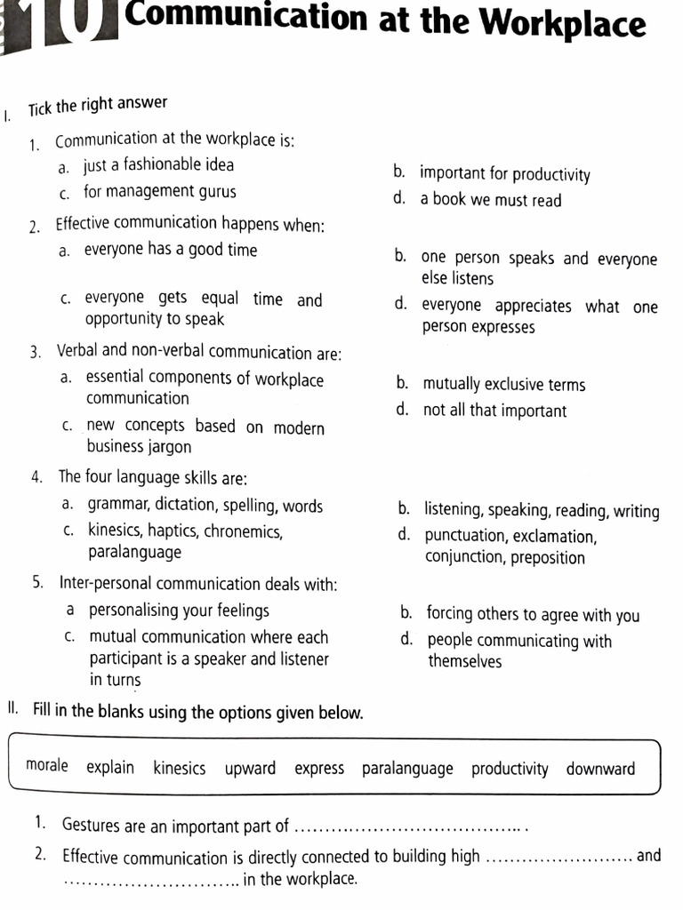 Workplace Communication Skills Quiz | PDF | Communication | Nonverbal ...