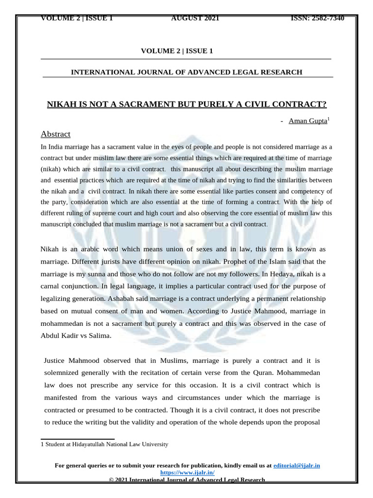 Understanding Nikah as a Civil Contract | PDF | Marriage | Sharia