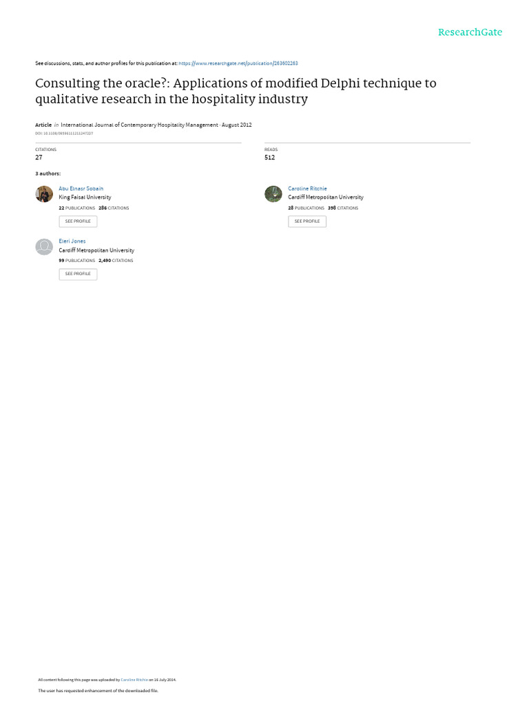 Sobaih Et Al. 2011-IJCHM - Consulting The Oracle - Applications of Modified Delphi Technique ...