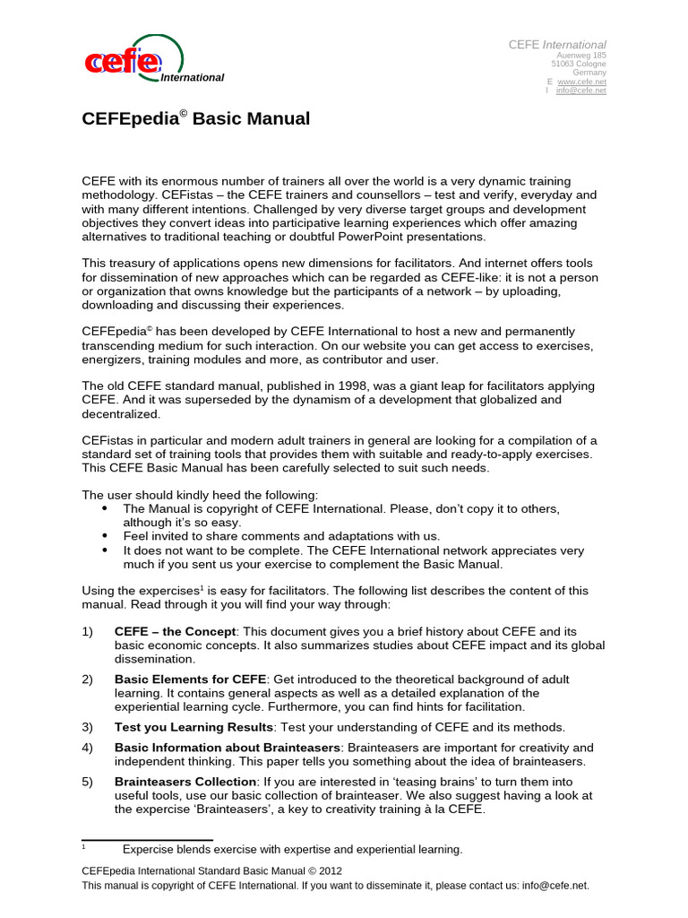 Read Me - Introductionary Note CEFE International 2012 | PDF ...