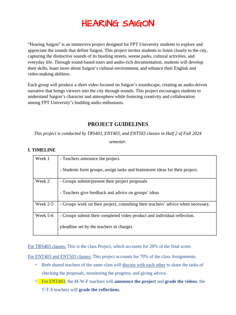Project Guidelines - Hearing Saigon | PDF | Video