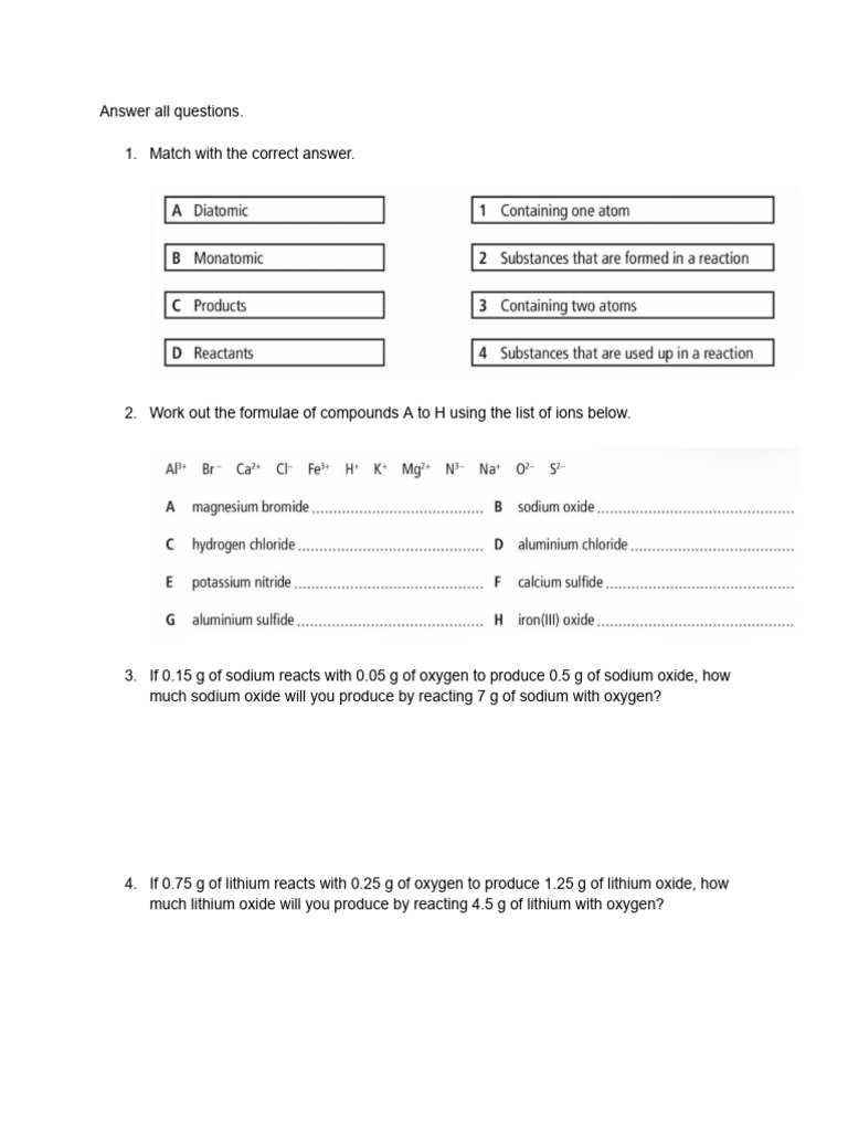 Quiz Chemistry Grade 10 | PDF