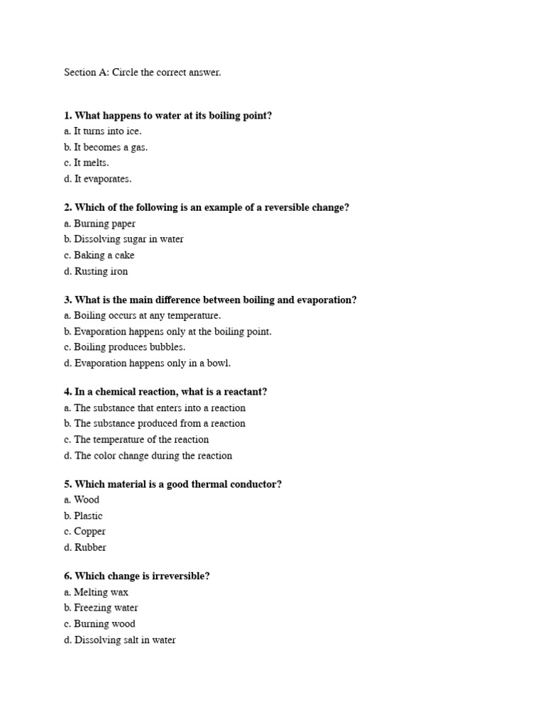 Quiz Grade 6 Chapter 2 Pdf Melting Point Water