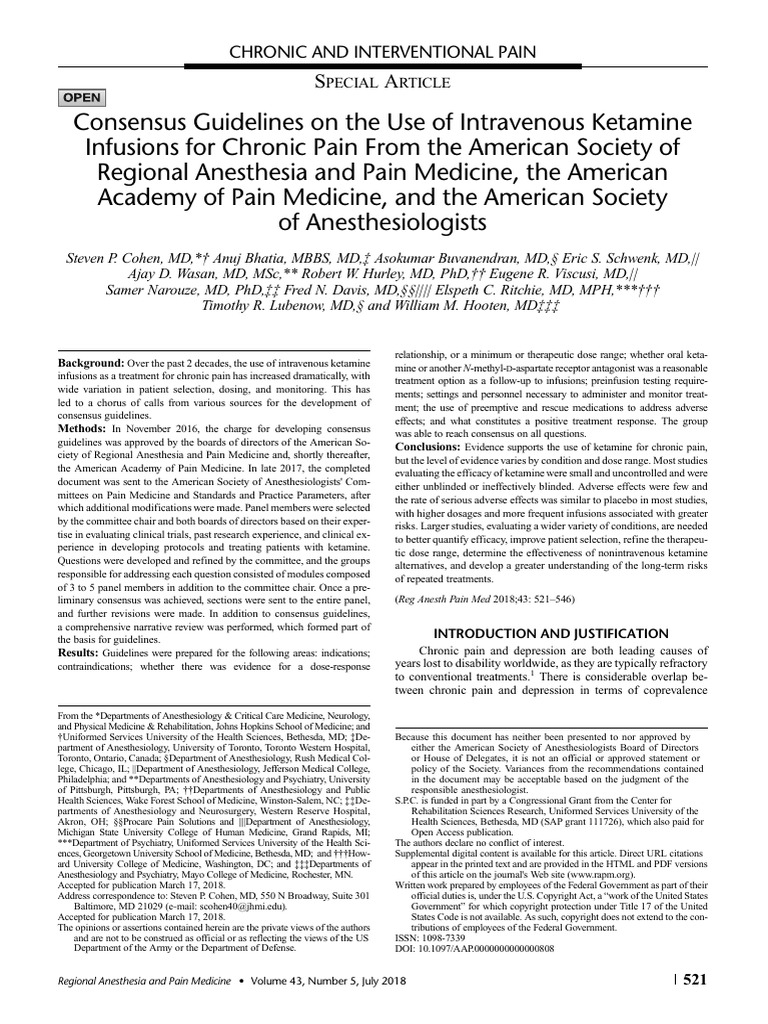 ASRA Ketamine in Chronic Pain | PDF | Analgesic | Nmda Receptor