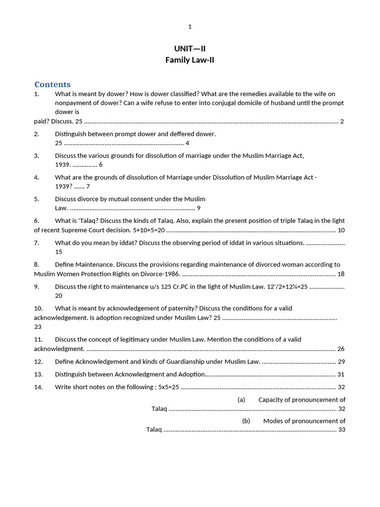 UNIT-II Family Law-II | PDF | Marriage | Husband