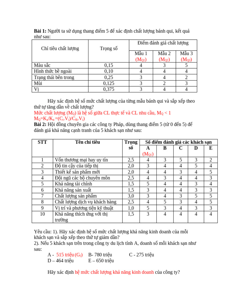 Bài Tap Chat Luong | PDF