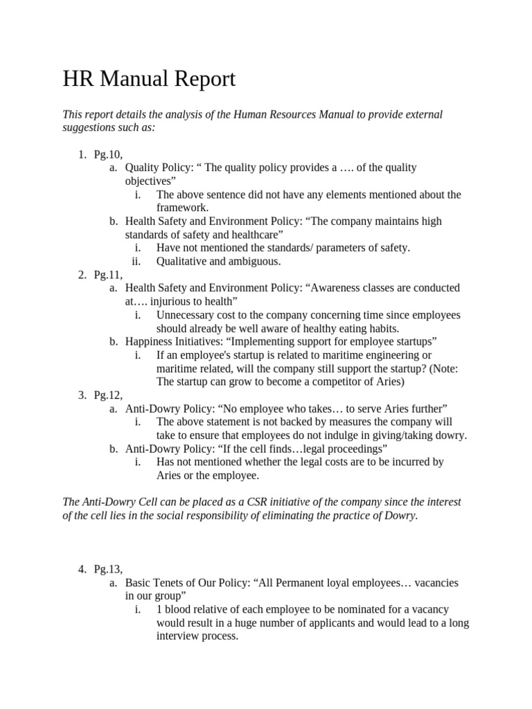 HR Manual Report | PDF | Economies | Business