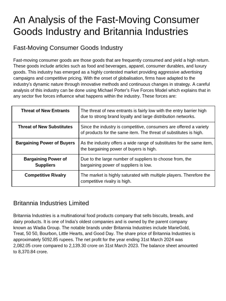 Britannia Industries: FMCG Analysis & Insights | PDF