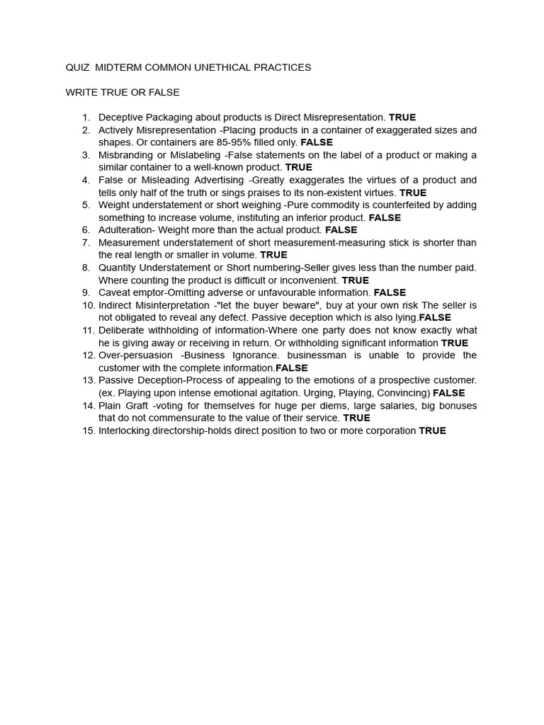 Common Unethical Practices | PDF