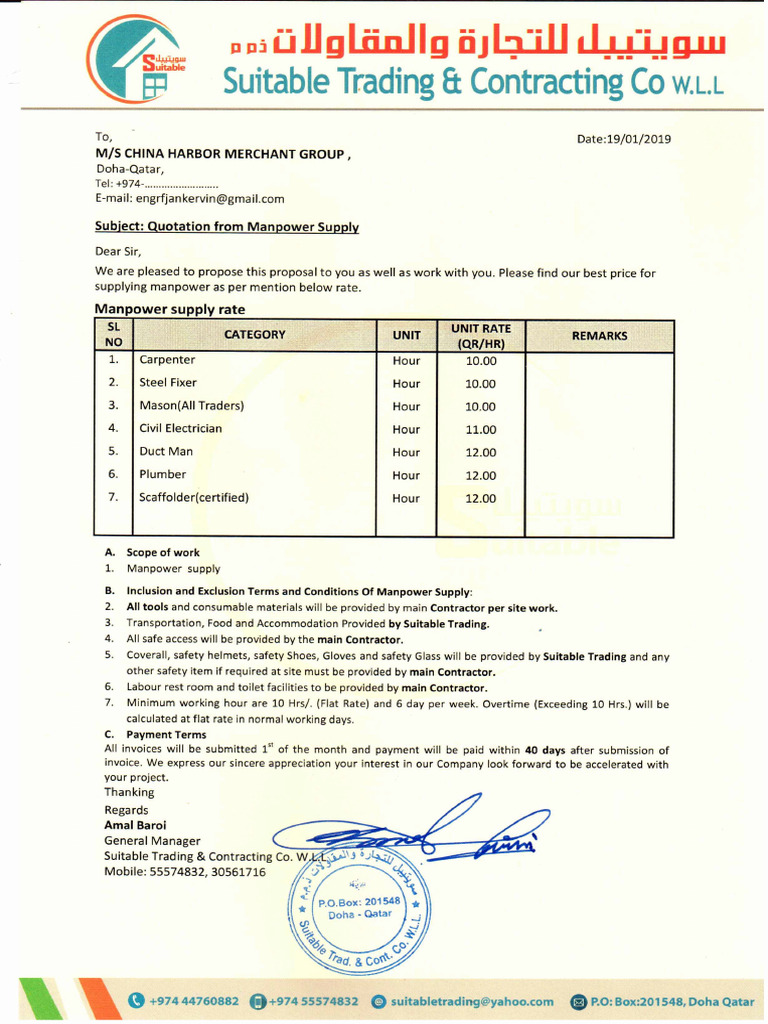 Quotation Sample Draft | PDF