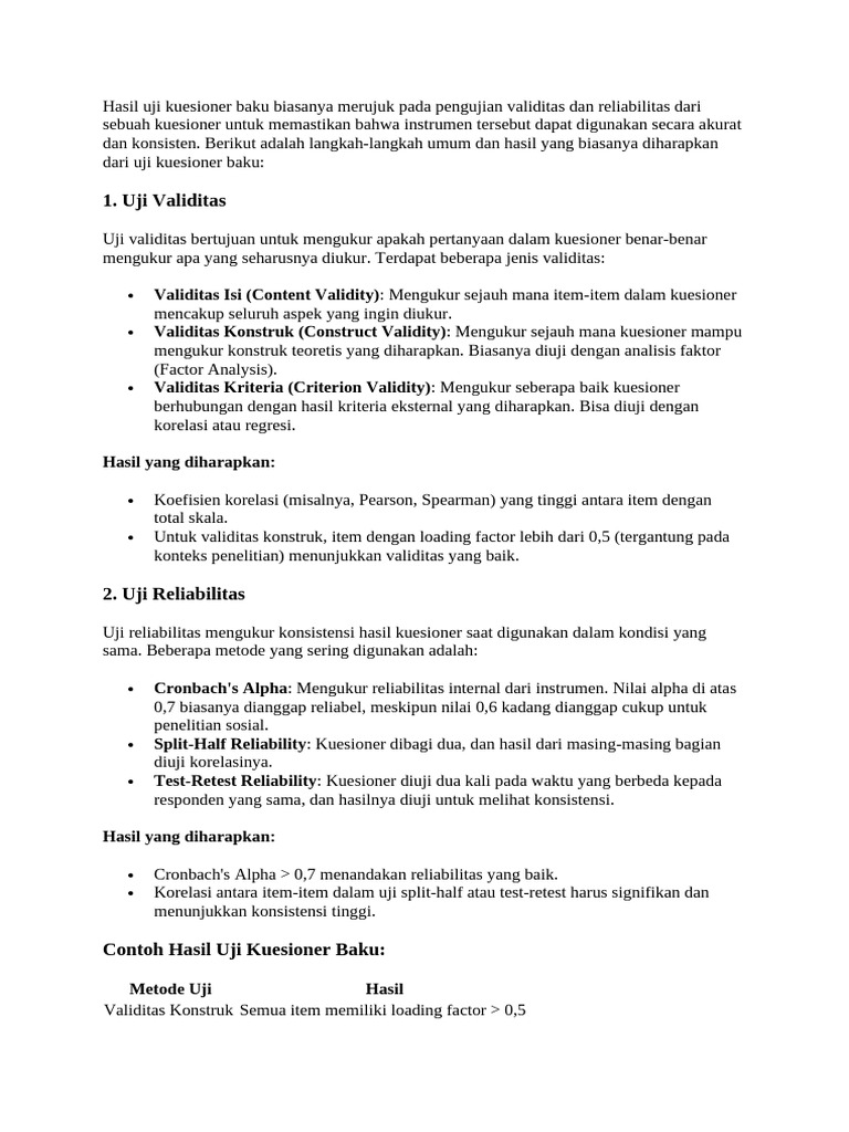 Uji Validitas: Validitas Isi (Content Validity) Validitas Konstruk (Construct Validity) | PDF